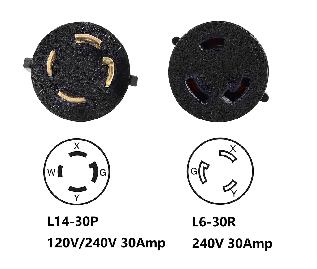 ONETAK NEMA L14-30P to L6-30R 240V 30 Amp Twist Lock 4 Prong Male Plug