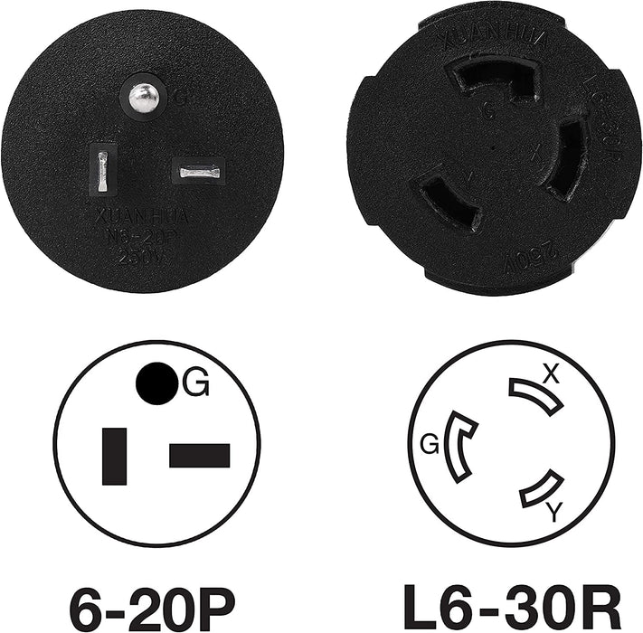 ONETAK NEMA 6-20P to L6-30R Compact 240V 20 Amp 3 Prong Male Plug to 2