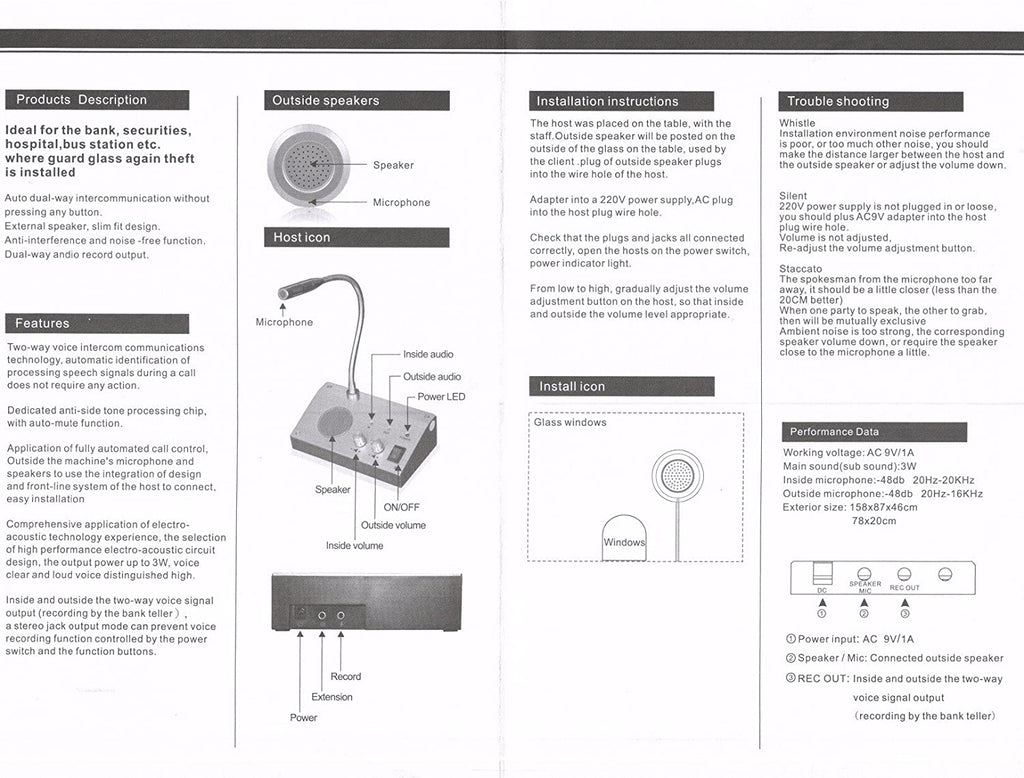 Bank Counter Window Intercom System Dual-way Intercommunication Microp ...